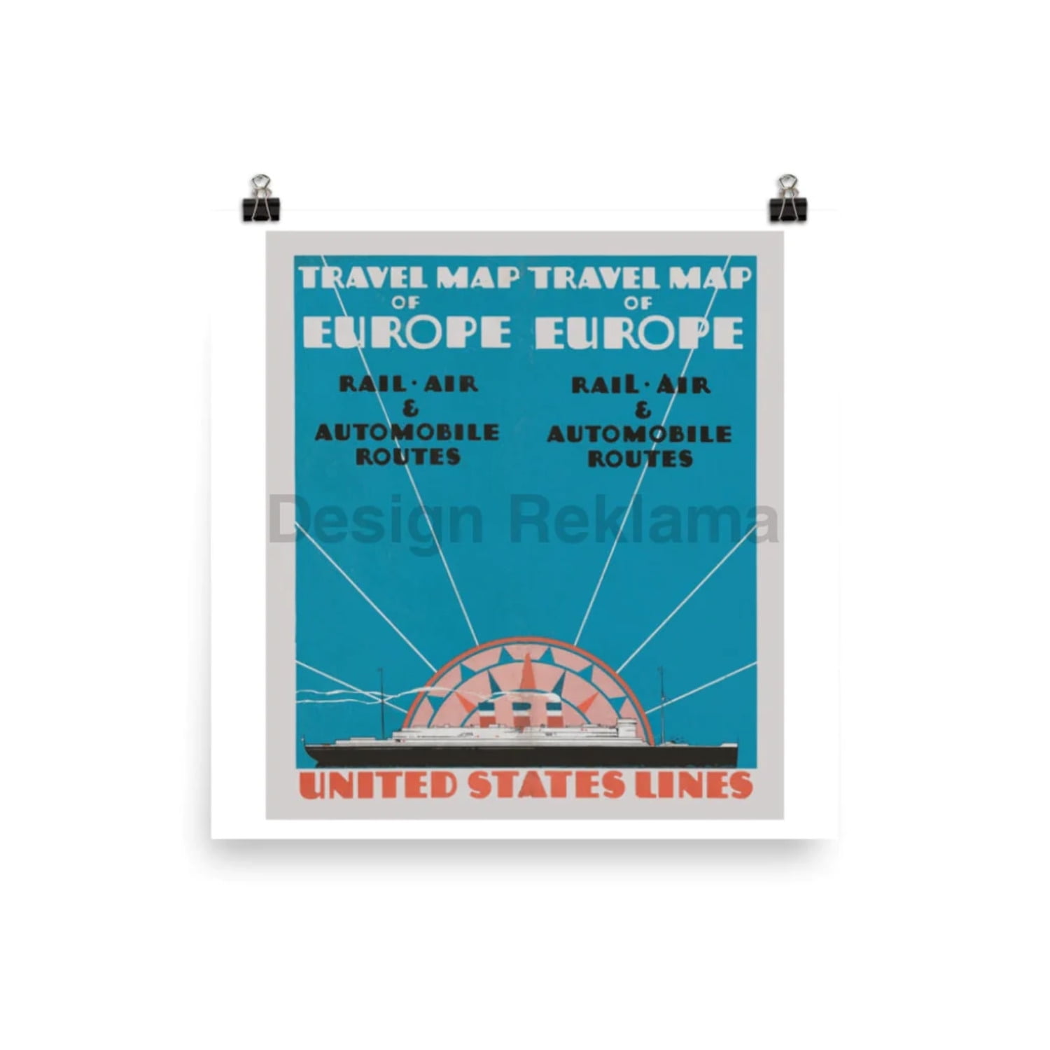 Travel Map Of Europe Rail, Air, Automobile Routes. United States Lines ...