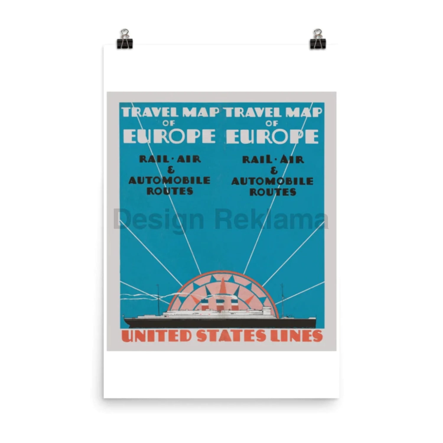 Travel Map Of Europe Rail, Air, Automobile Routes. United States Lines ...