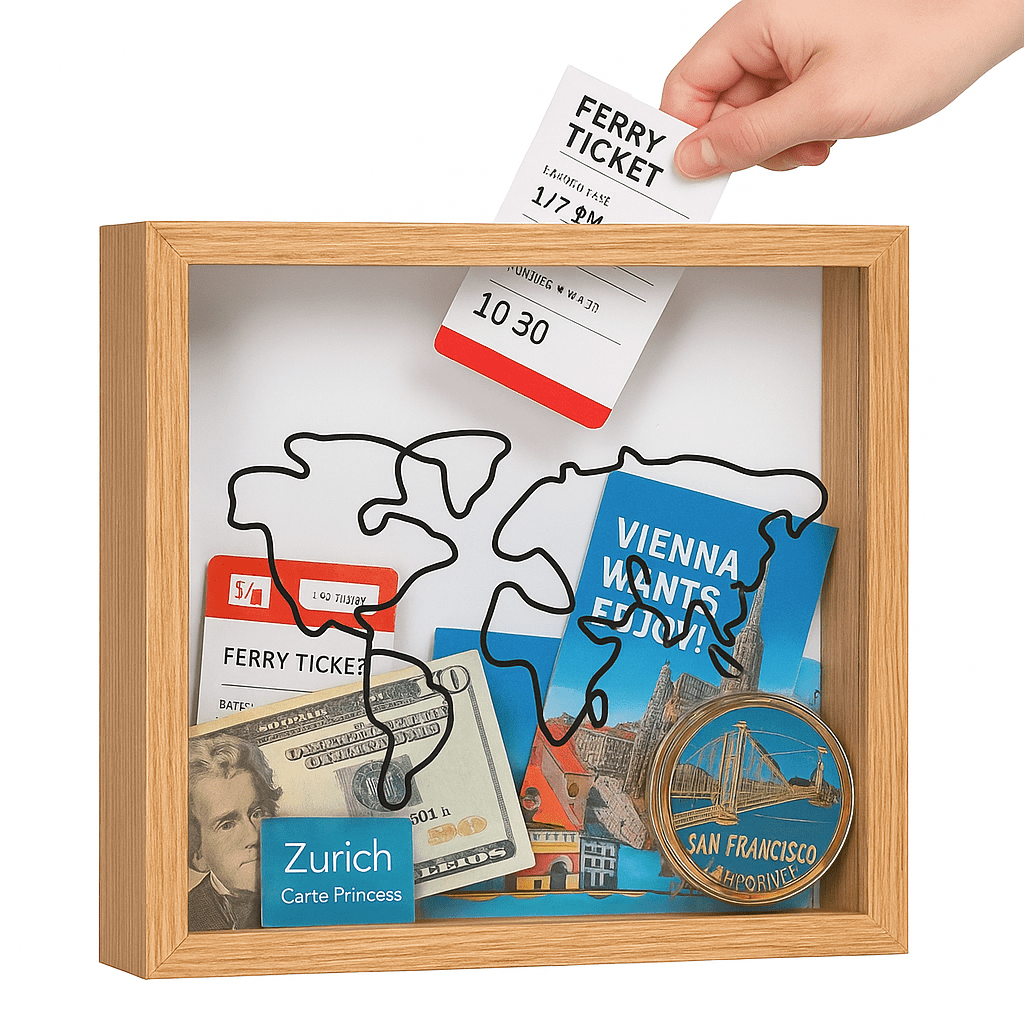 Travel Memory Box Shadow Display Case with Top Slot, Ticket Stub Holder ...