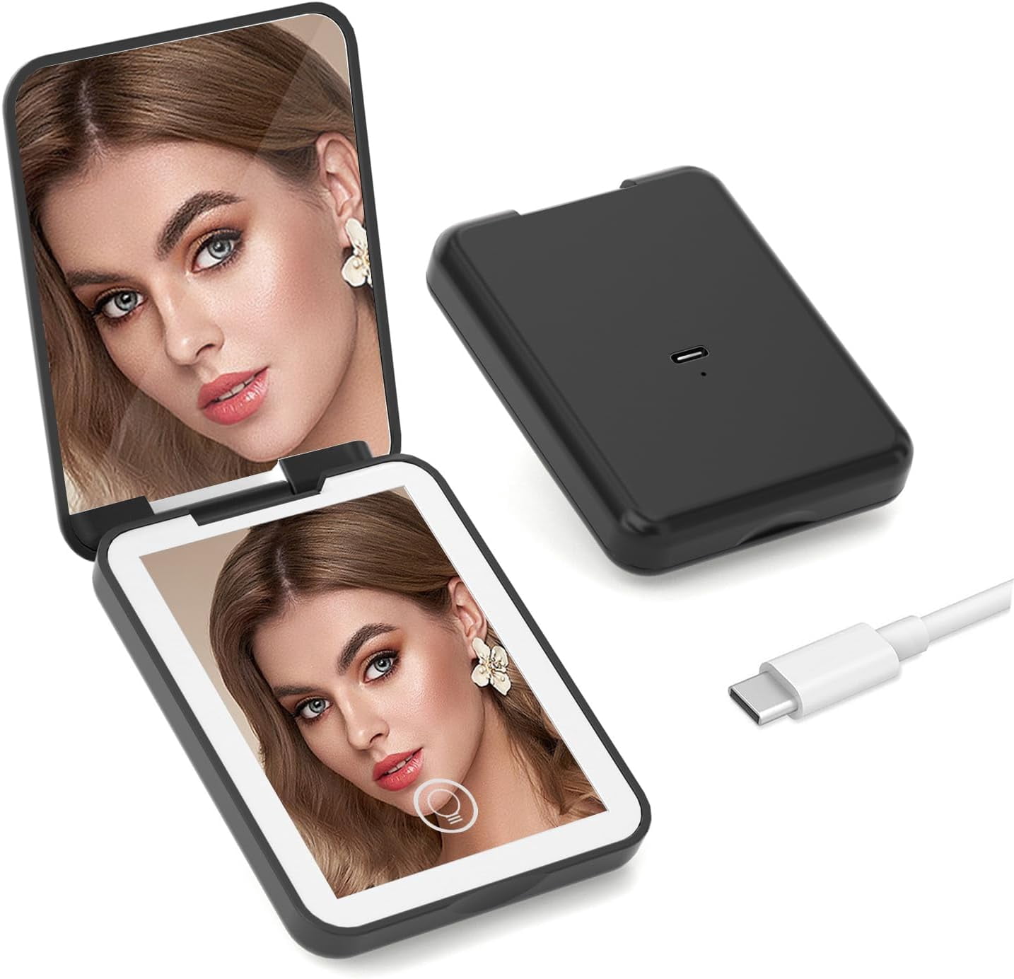 Travel Mirror with Light, 1x/2x Compact Magnifying Mirror, Dimmable ...