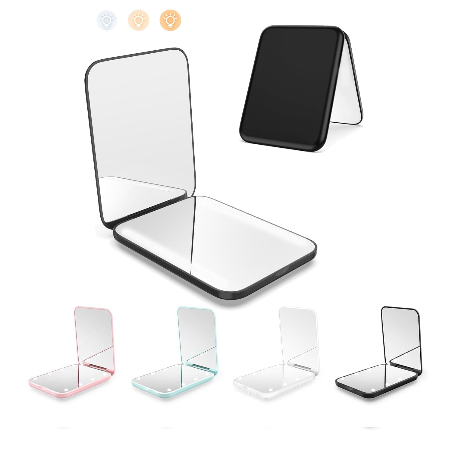 Travel Mirror with Light, Pocket Mirror, 1X/2X Magnification LED ...