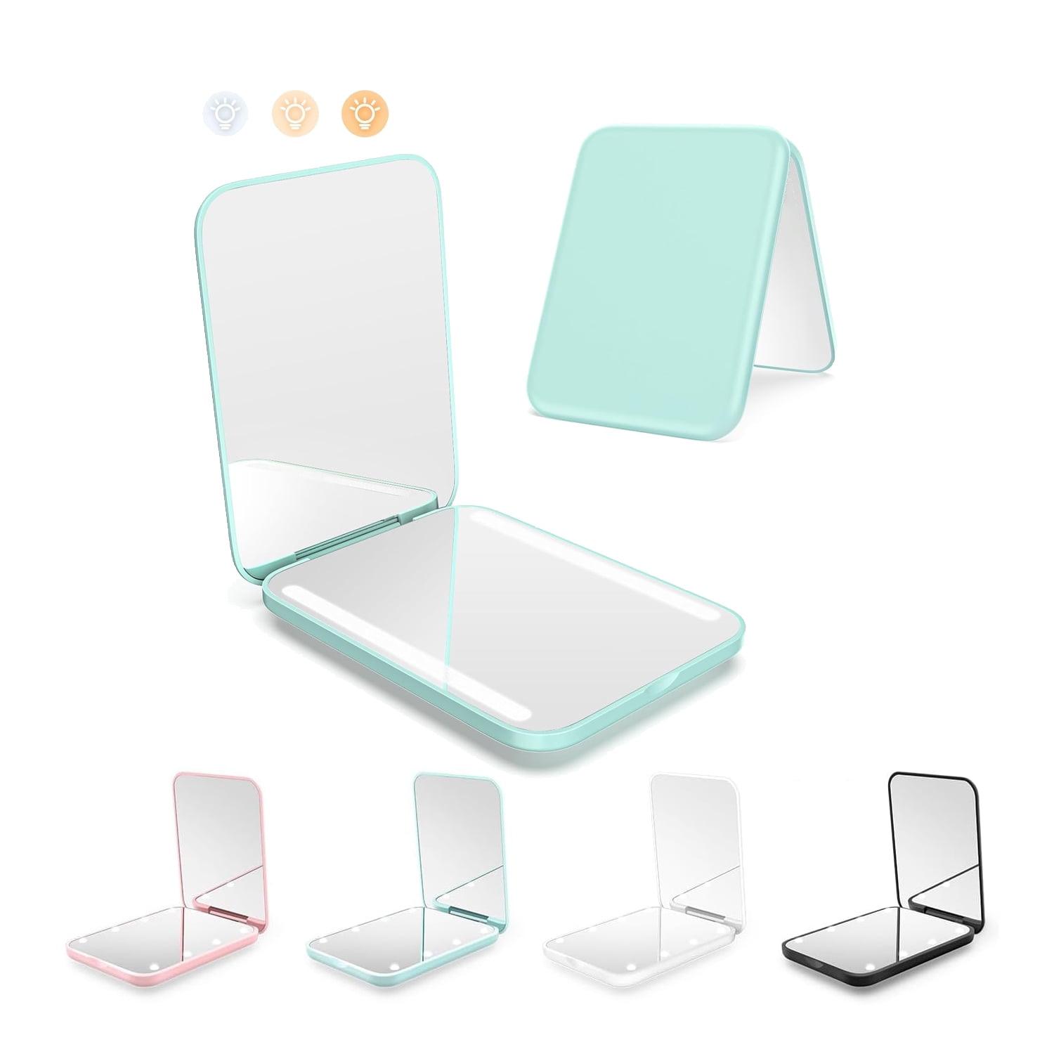 Travel Mirror with Light, Pocket Mirror, 1X/2X Magnification LED ...