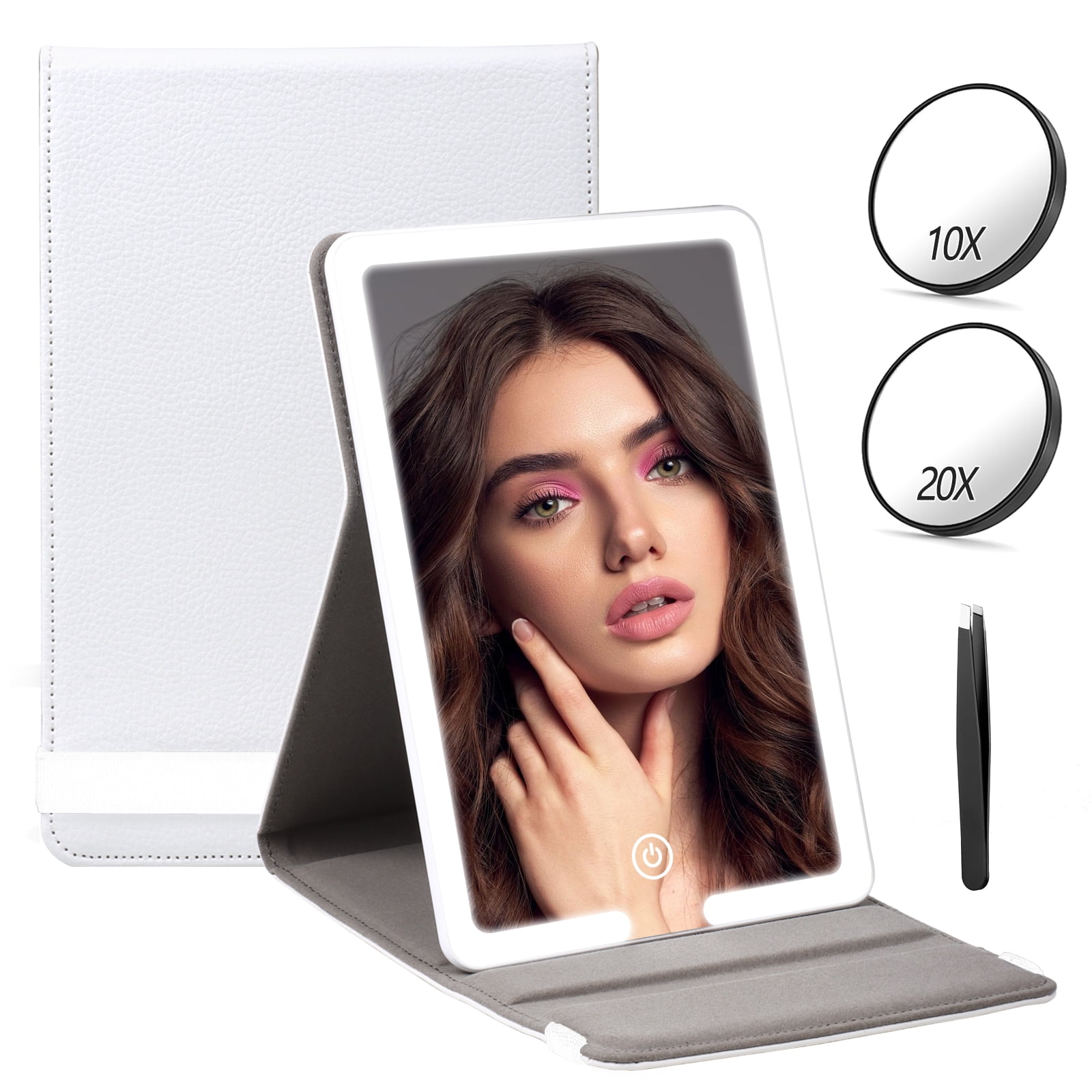 Travel Mirror with Light and Round 10X 20X Magnifying Mirror, PU ...