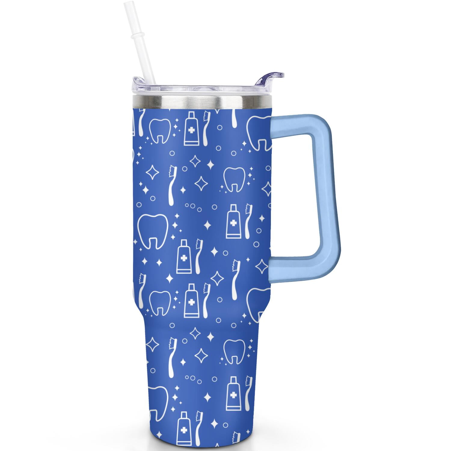 Travel Mug 40oz Teeth Tumblers with Lids Straws Vacuum Insulated Teeth ...