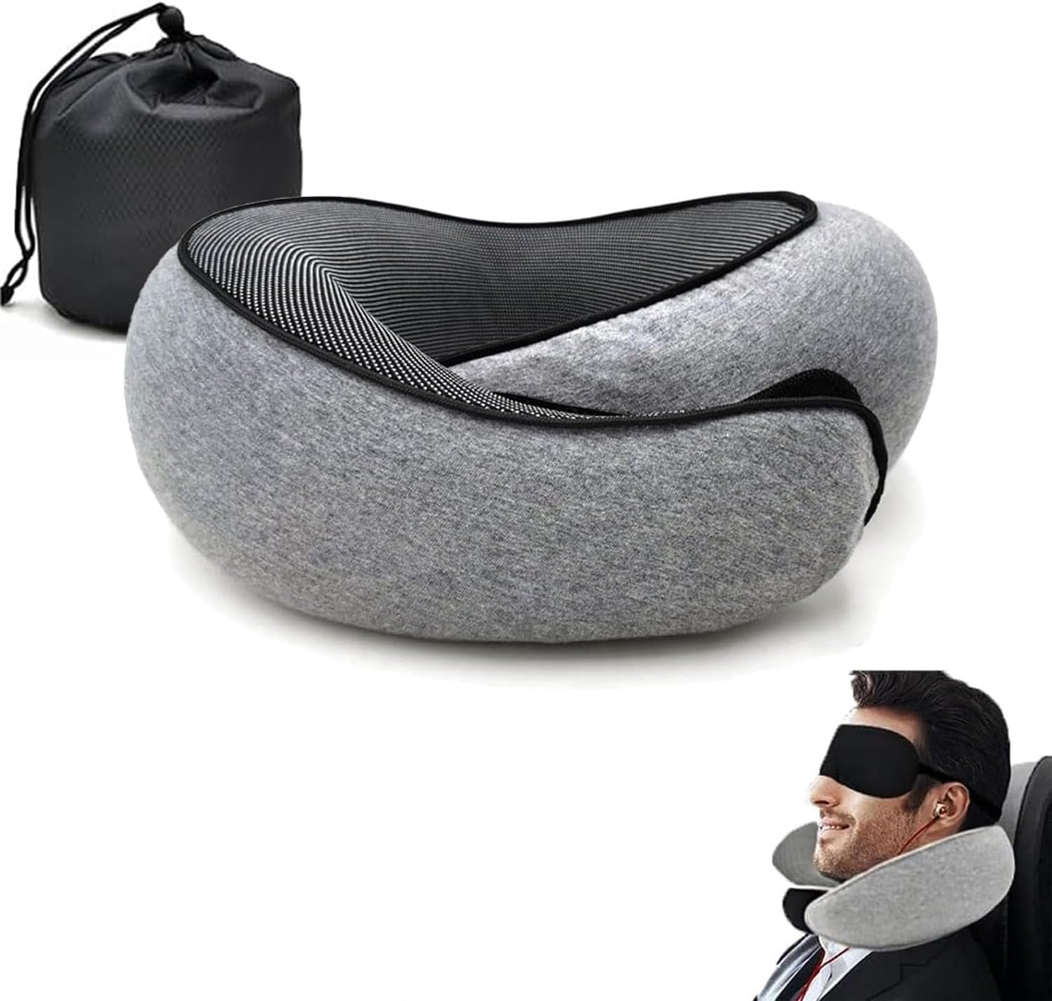Travel Neck Pillow, Memory Foam Airplane Travel Pillow, 360 Degree ...