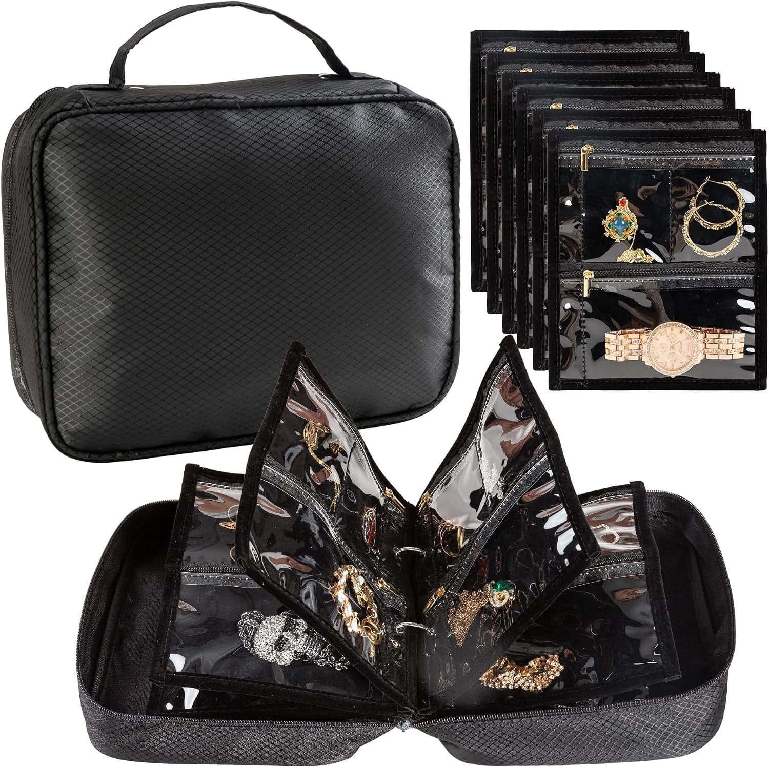 Travel Organizer Case with Multiple Clear Zipper Pockets - Ring Binder ...