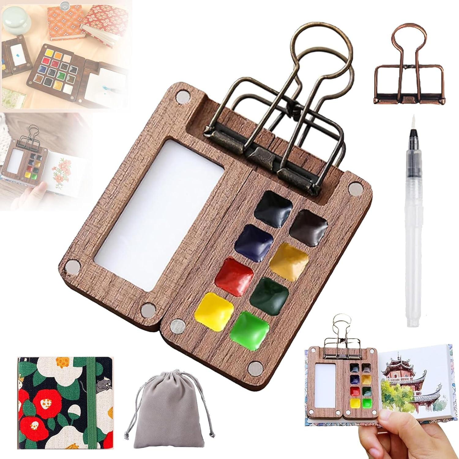 Travel Paint Palette, Portable Wooden Color Palette Box, Mini ...
