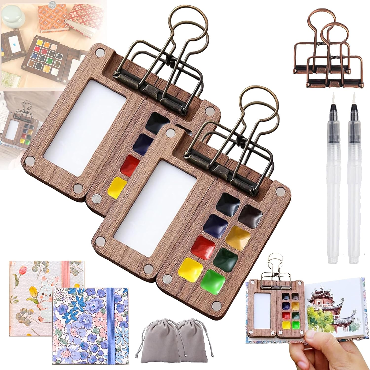 Travel Paint Palette, Portable Wooden Color Palette Box, Mini ...
