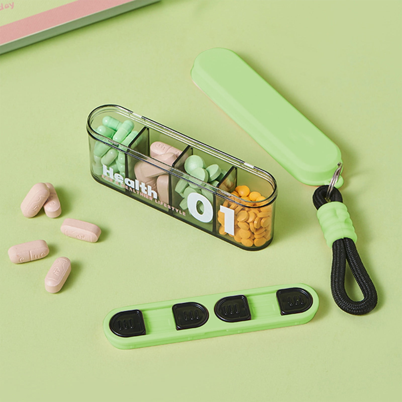 Travel Pill Organizer Box 4 Compartments, Easy to Open, Portable Clear ...