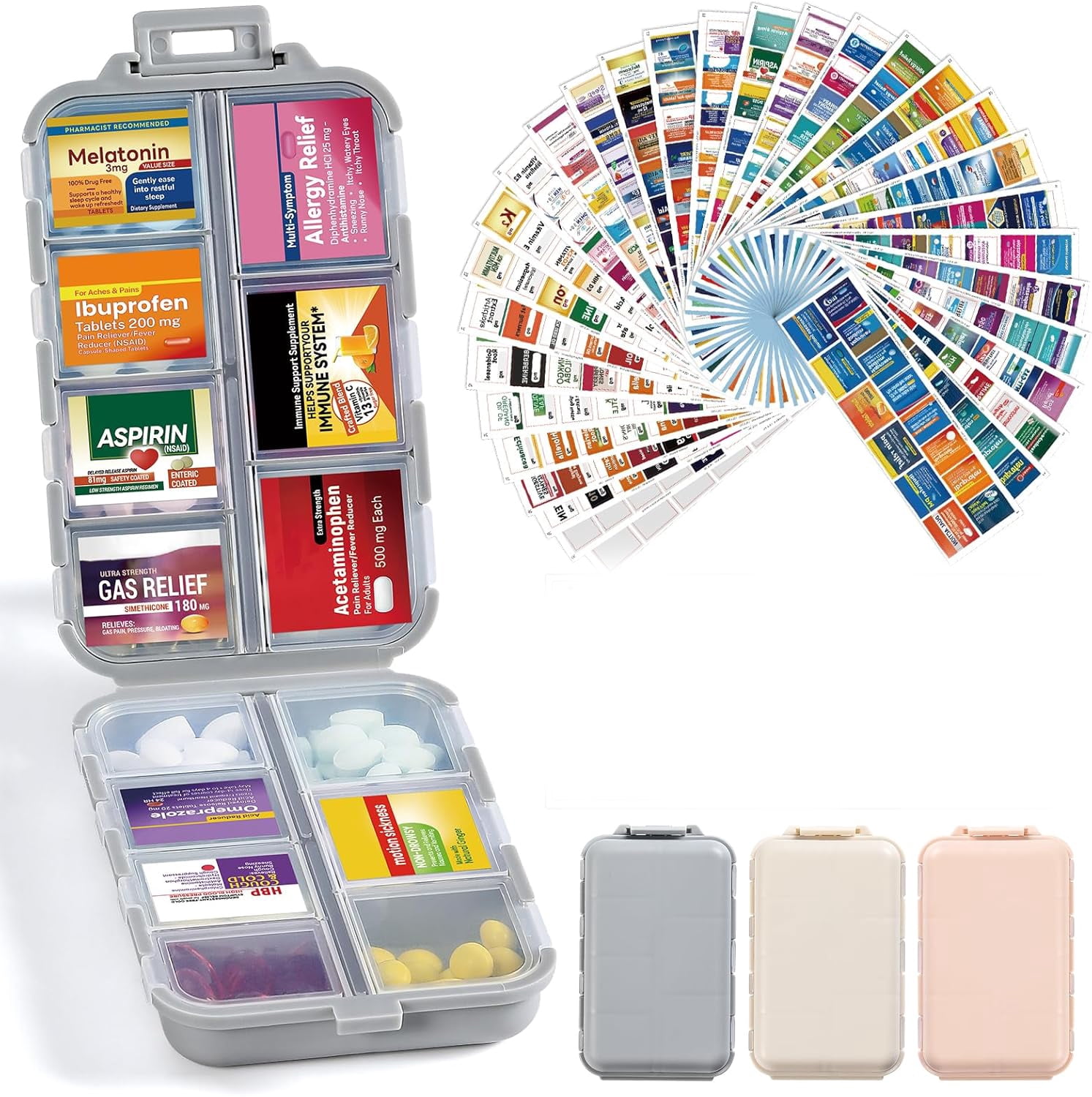 Travel Pill Organizer Box with Medicine Name Labels - Pocket Daily ...