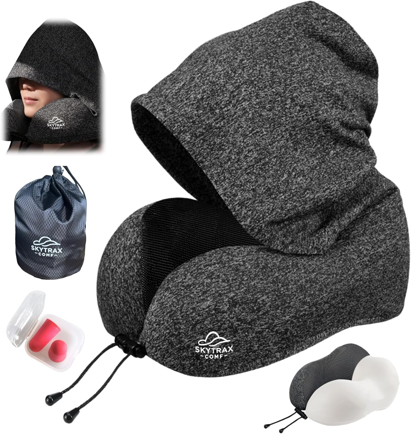 Travel Pillow with Extra Large Hood for Airplane Long Flight Privacy ...