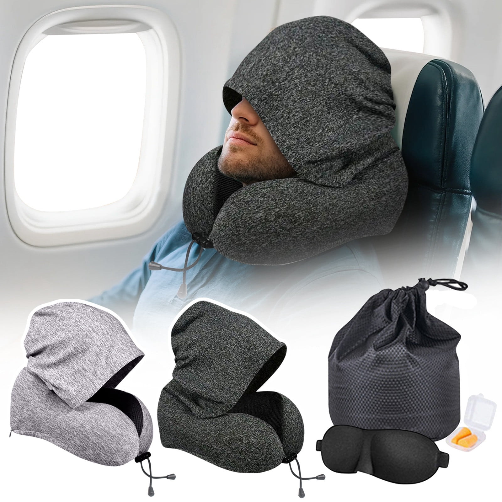 Travel Pillow with Extra Large Hood for Airplane Long Flights Privacy ...