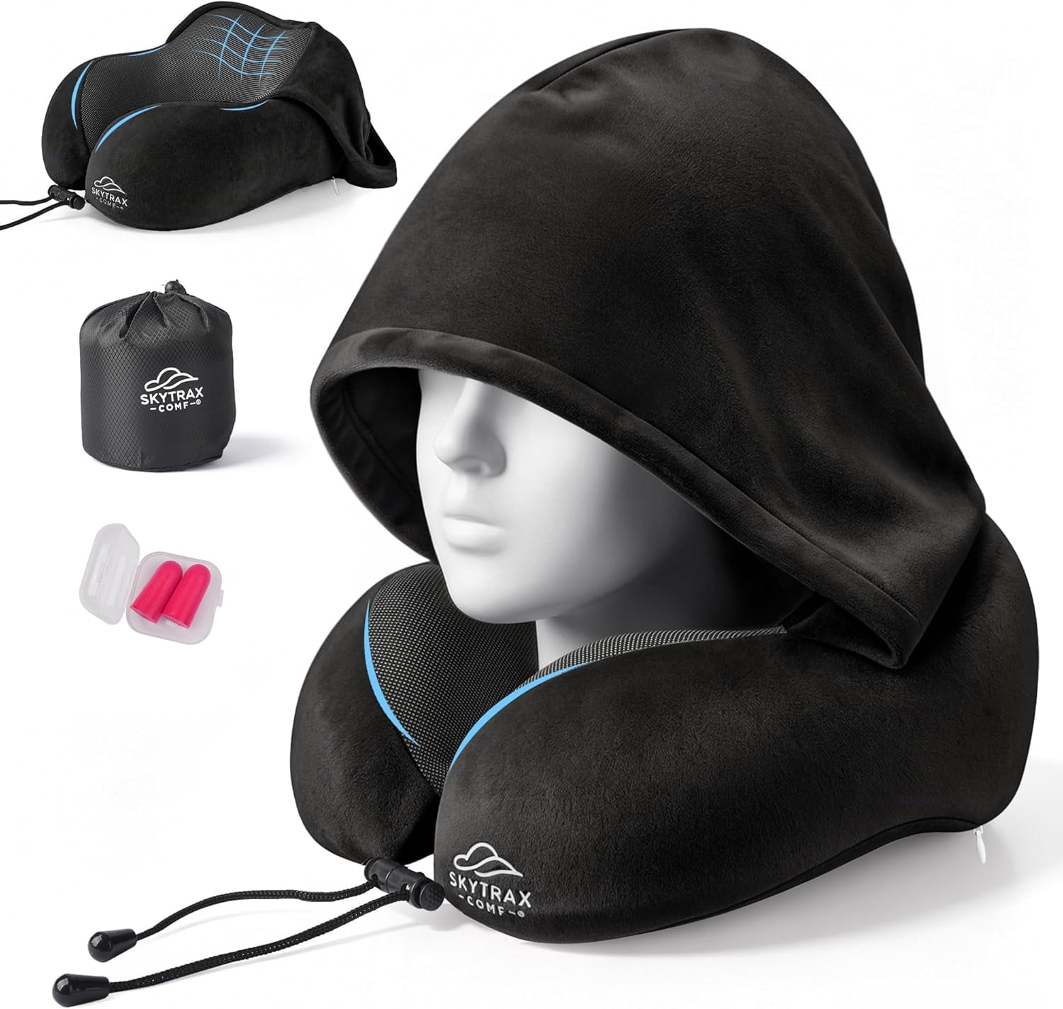 Travel Pillow with Extra Large Hood for Airplane Long Flights Privacy ...
