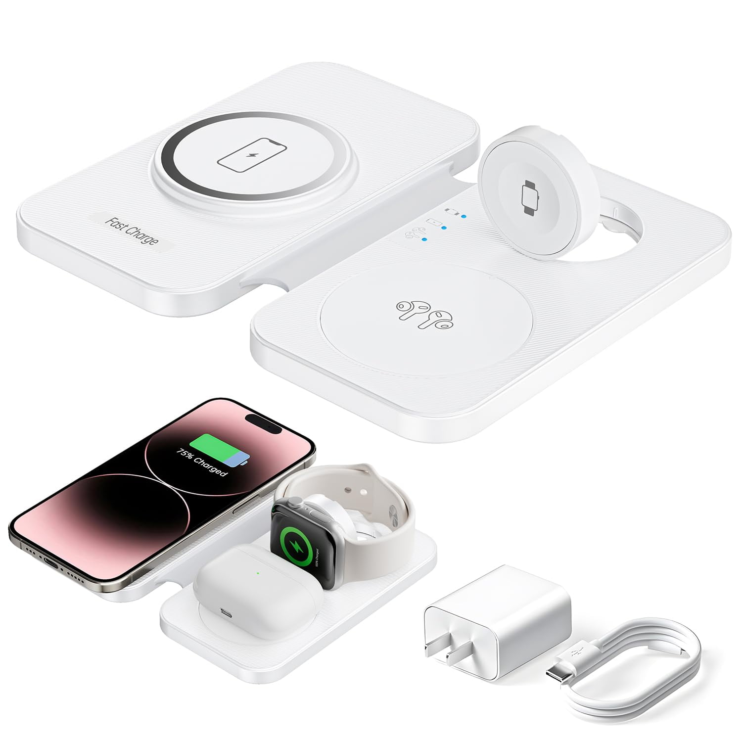 Travel Portable 3 in 1 Foldable Magnetic Wireless Charging Station for ...