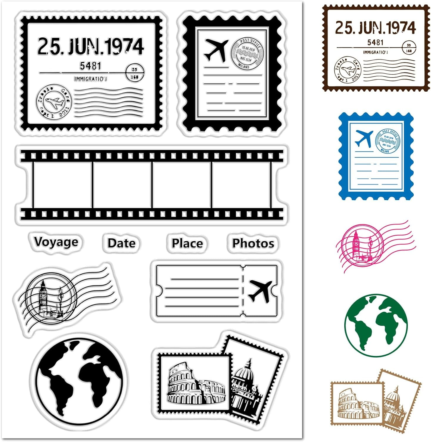 Travel Postage Clear Stamp Vintage Journey Postcard Labels Plane Letter ...