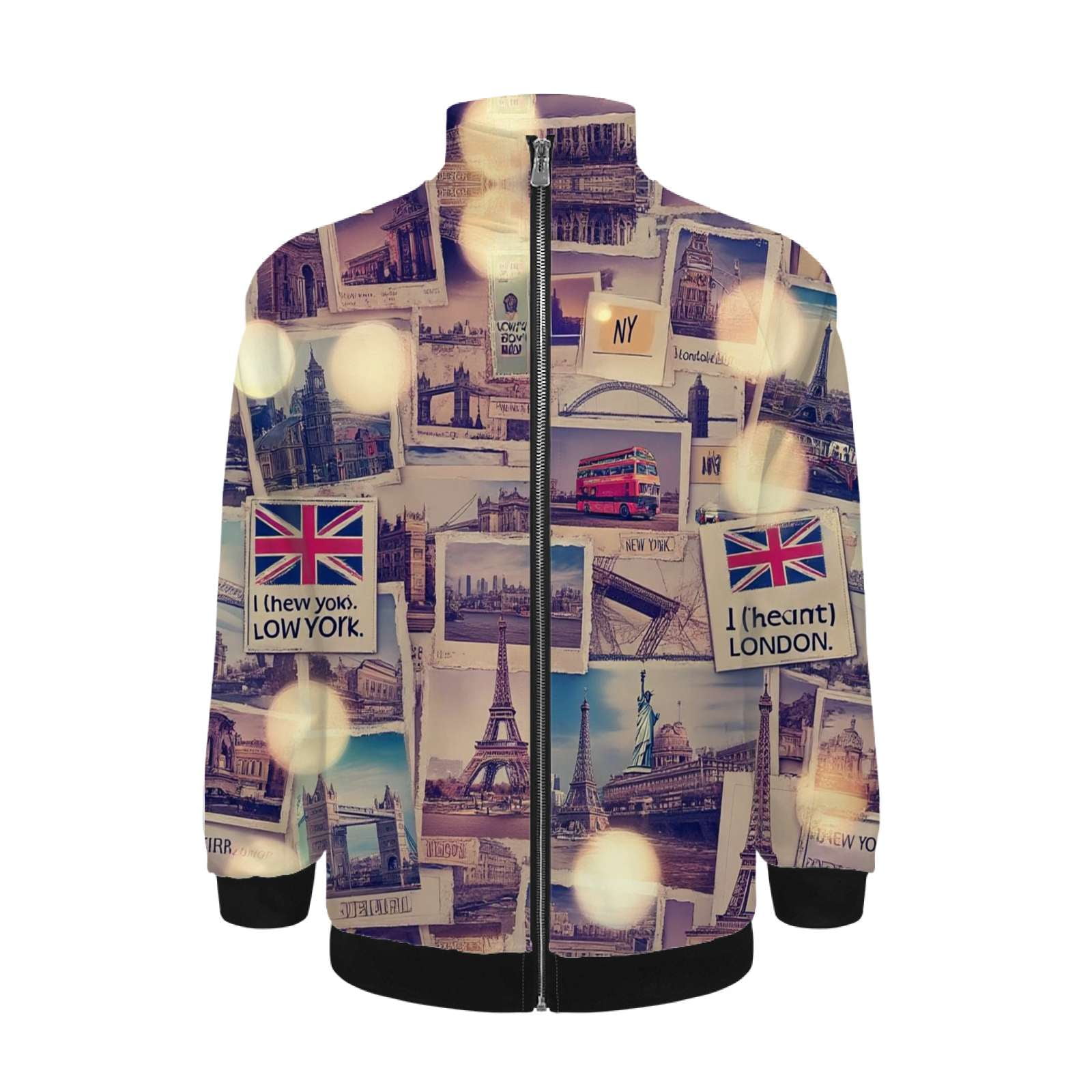 Travel Postcards From London, New York, Paris Jacket Men's Street Cool ...