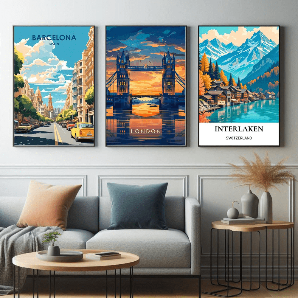 Travel Poster Collection Vintage Gallery Wall Poster Set Set 3 , Poster ...