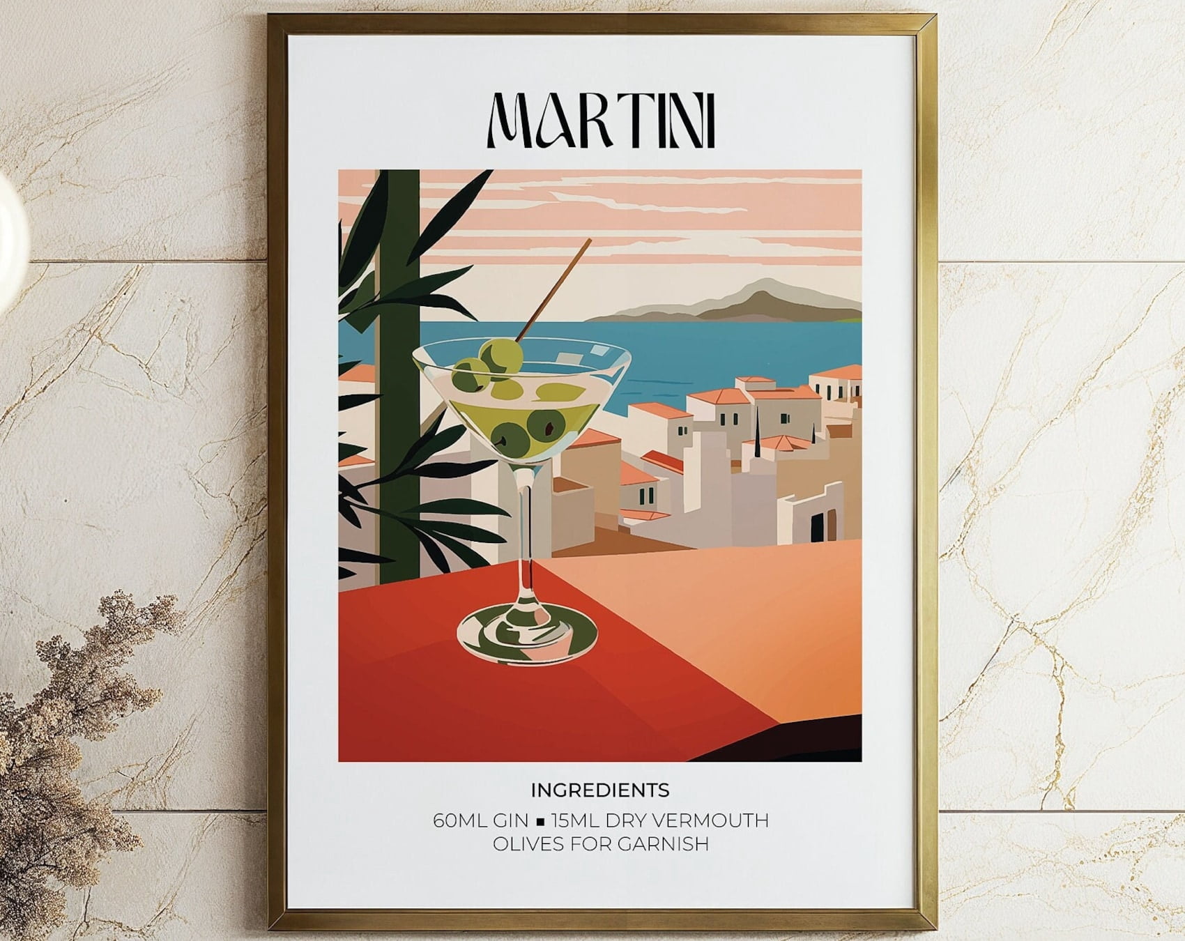 Travel Poster Drink Recipe Martini Drink Poster Bar Cart Art for ...