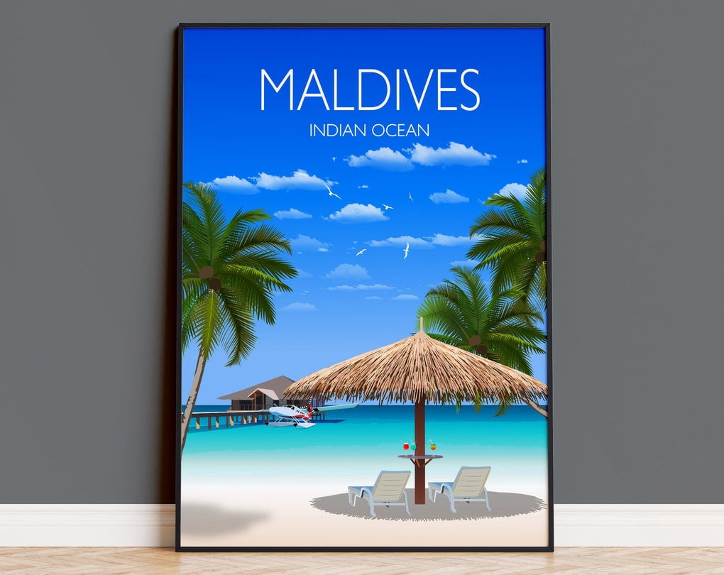Travel Poster Of Maldives, Travel Print Of Maldives, Indian Ocean ...