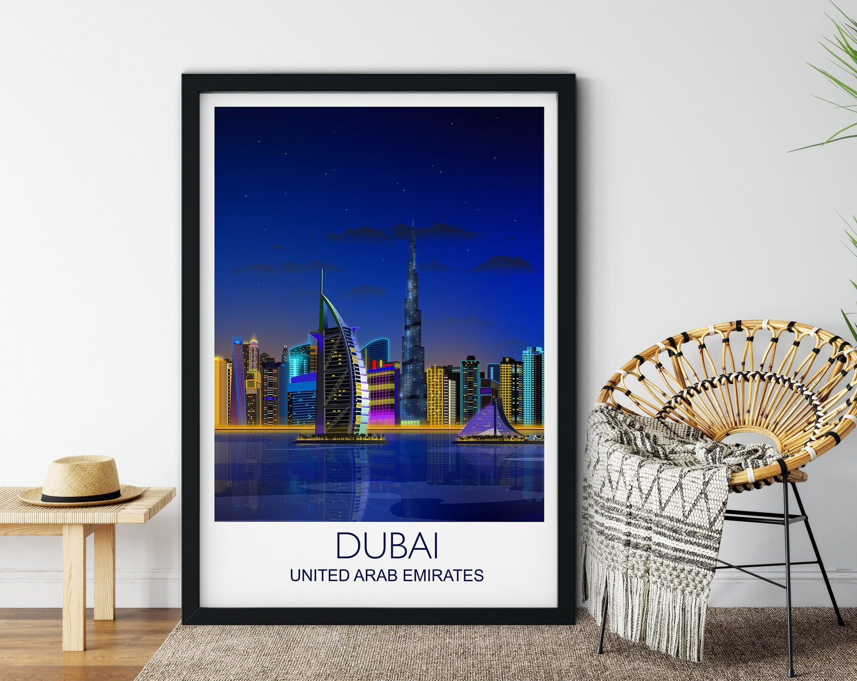 Travel Poster of Dubai at night, Travel Print of Dubai, City of Dubai ...