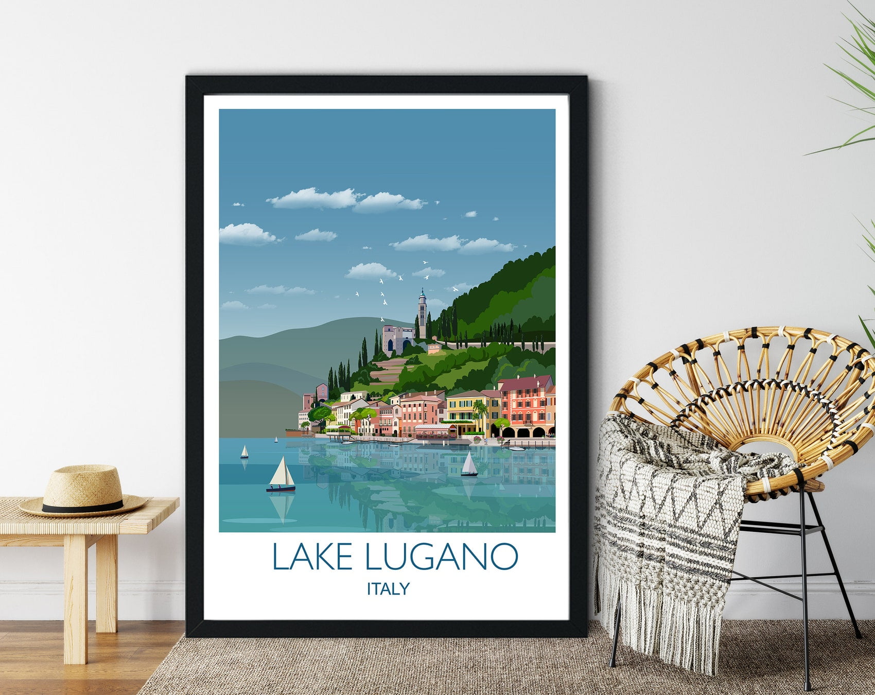 Travel Poster of Lake Lugano , Travel Print of Lake Lugano, Lake Lugano ...
