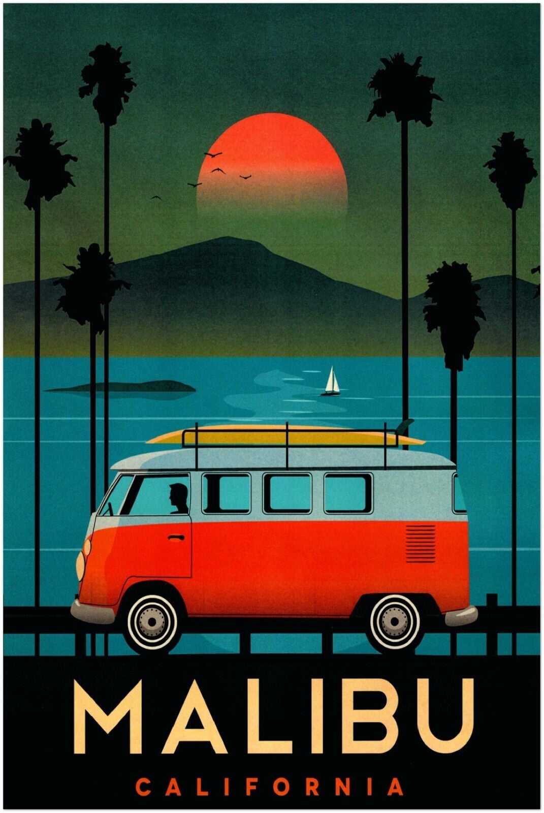 Travel Posters Malibu - California Vintage Travel Poster (24x36Inches ...