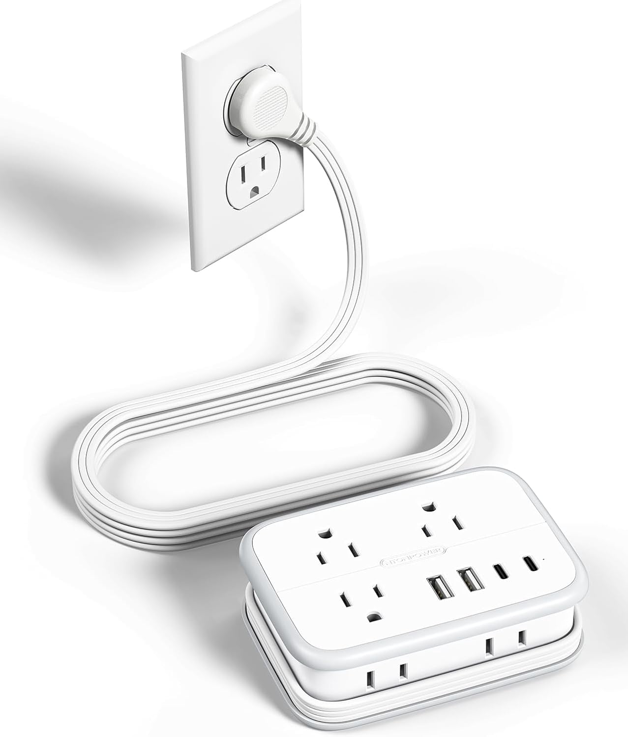 Travel Power Strip, Flat Plug Power Strip with 6 Outlets 4 USB Ports(2 ...