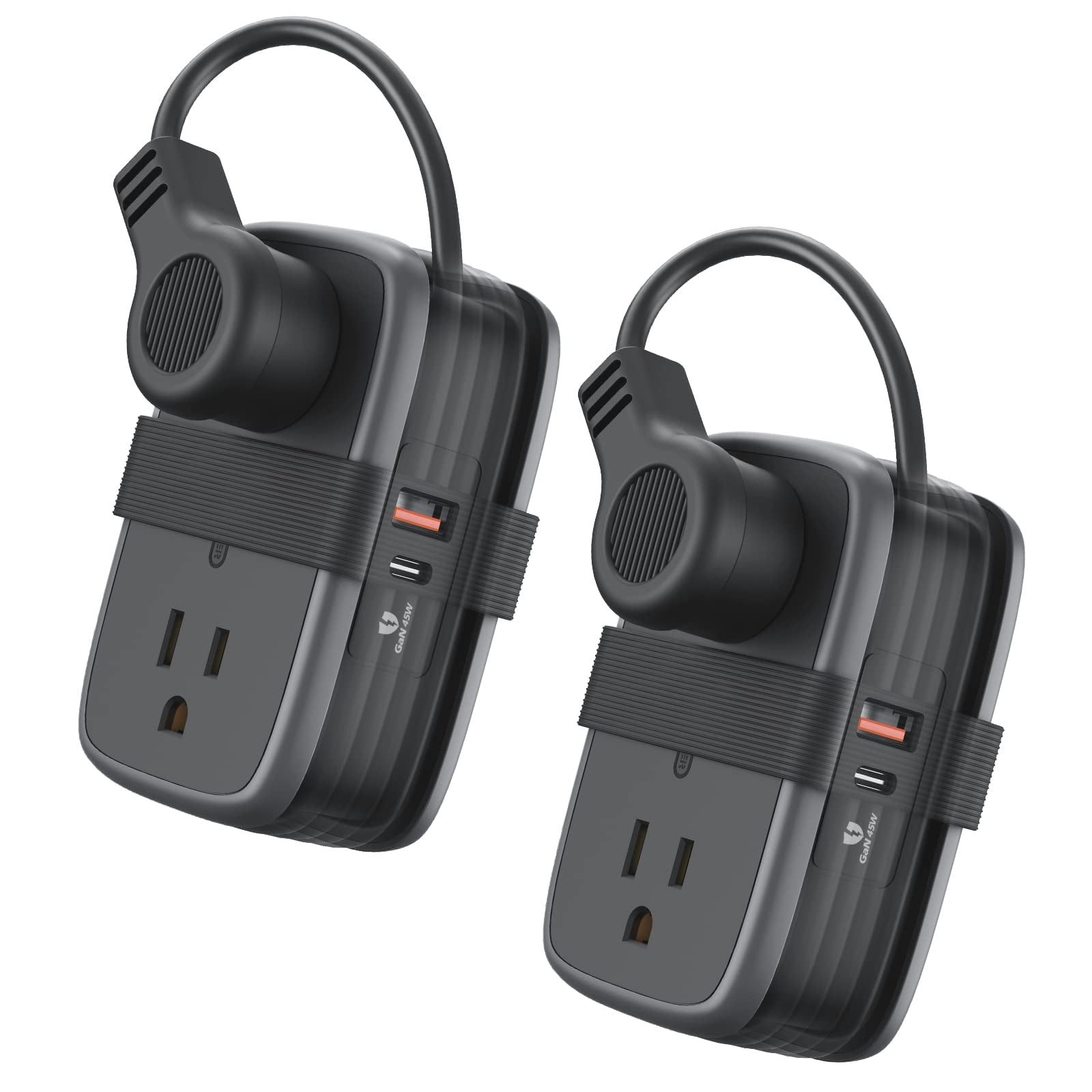 Travel Power Strip with USB C, 2 Pack, 4 Outlets 2 USB (1 USB-C), 4 ft ...