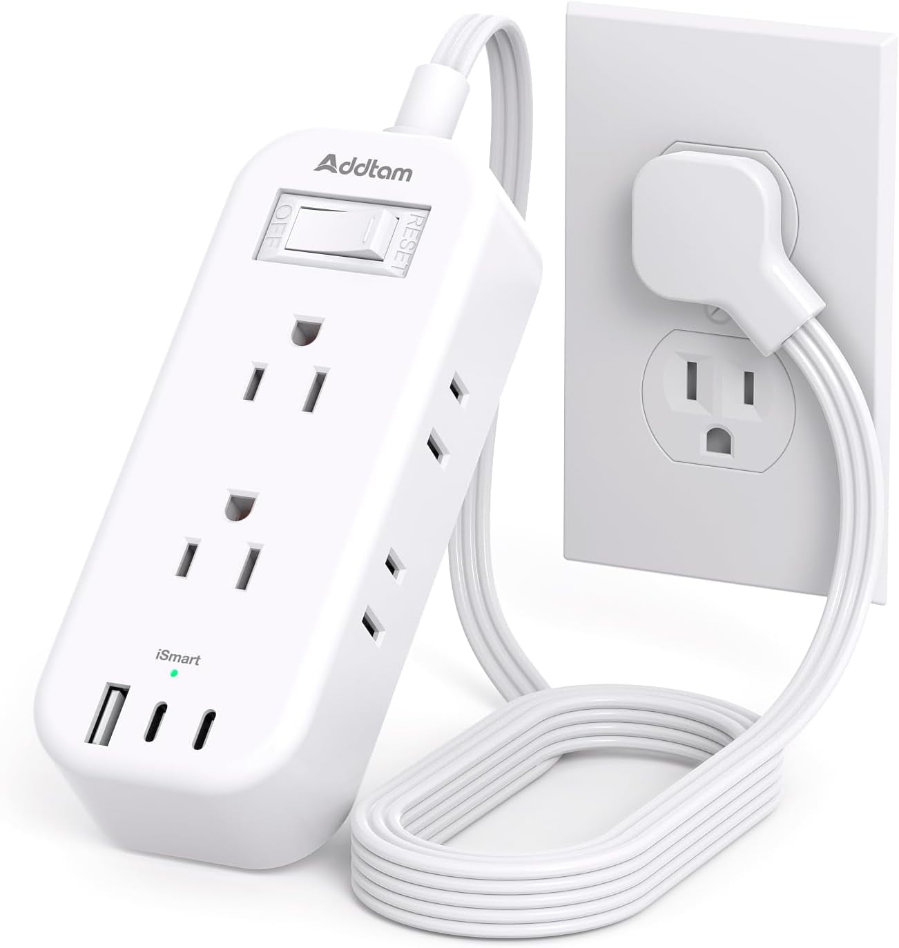 Travel Power Strip with USB - Flat Plug Extension Cord, 6 Outlets 3 USB ...