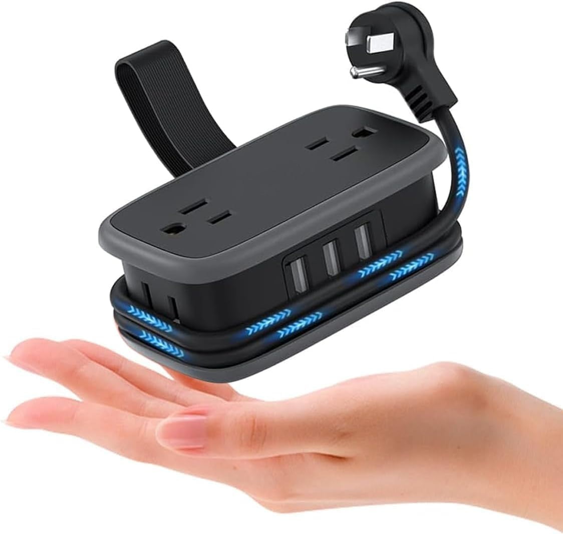 Travel Power Strip with USB Ports, 4ft Flat Plug Wrapped Around Short ...
