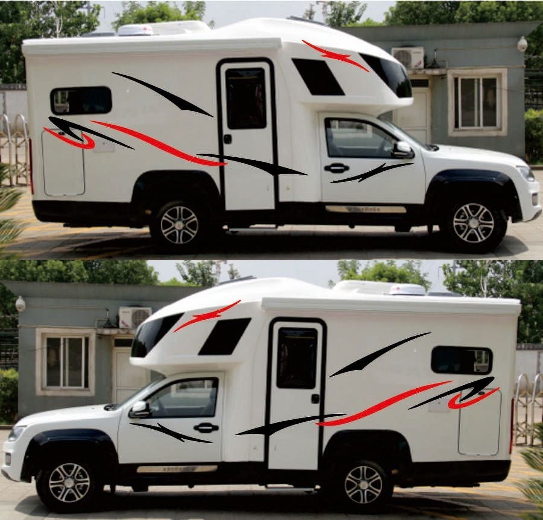 Travel RV Trailer Camper Both Body Side Vinyl Sticker Black+Red Stripe ...