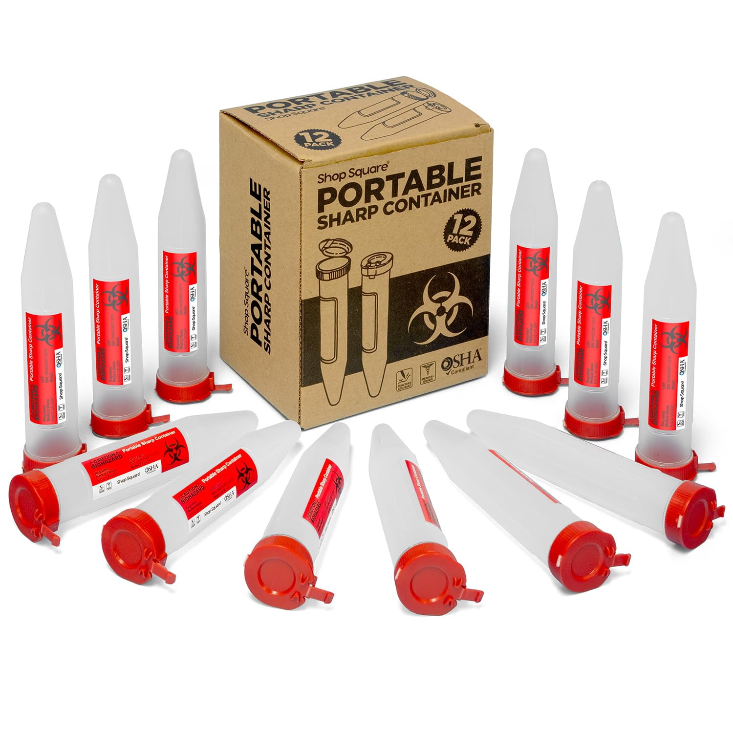 Travel Sharps Container, 12 Pack - Transportable Sharps Container for ...