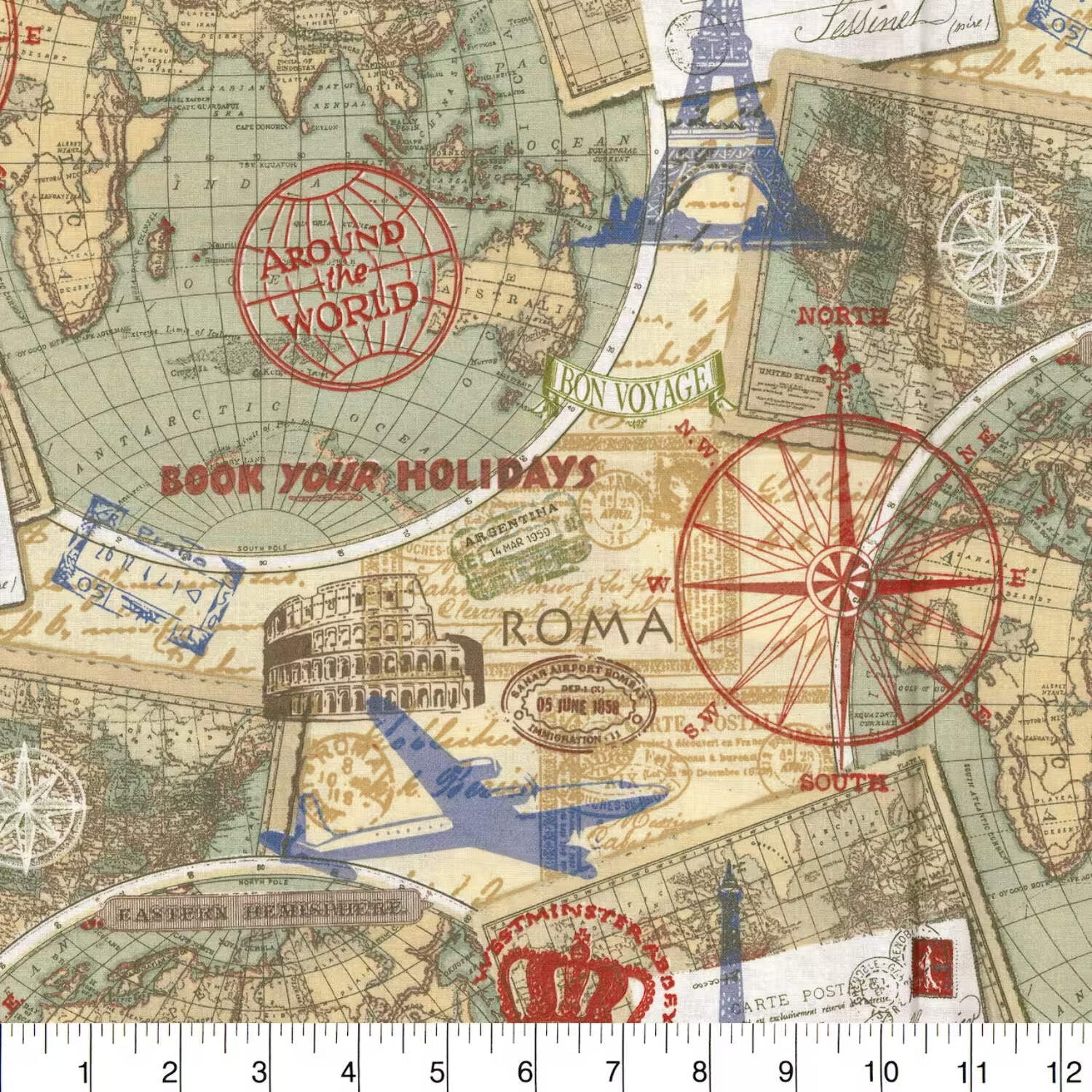 Travel Stamps Cotton Fabric - Walmart.com