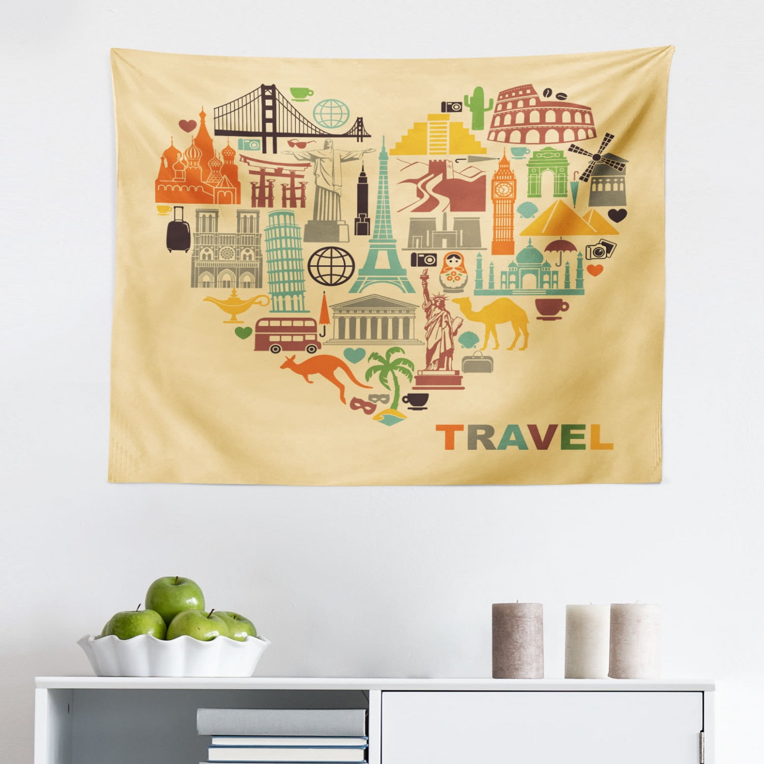 Travel Tapestry, Famous World Landmarks in 3D Realistic Style Sketch ...