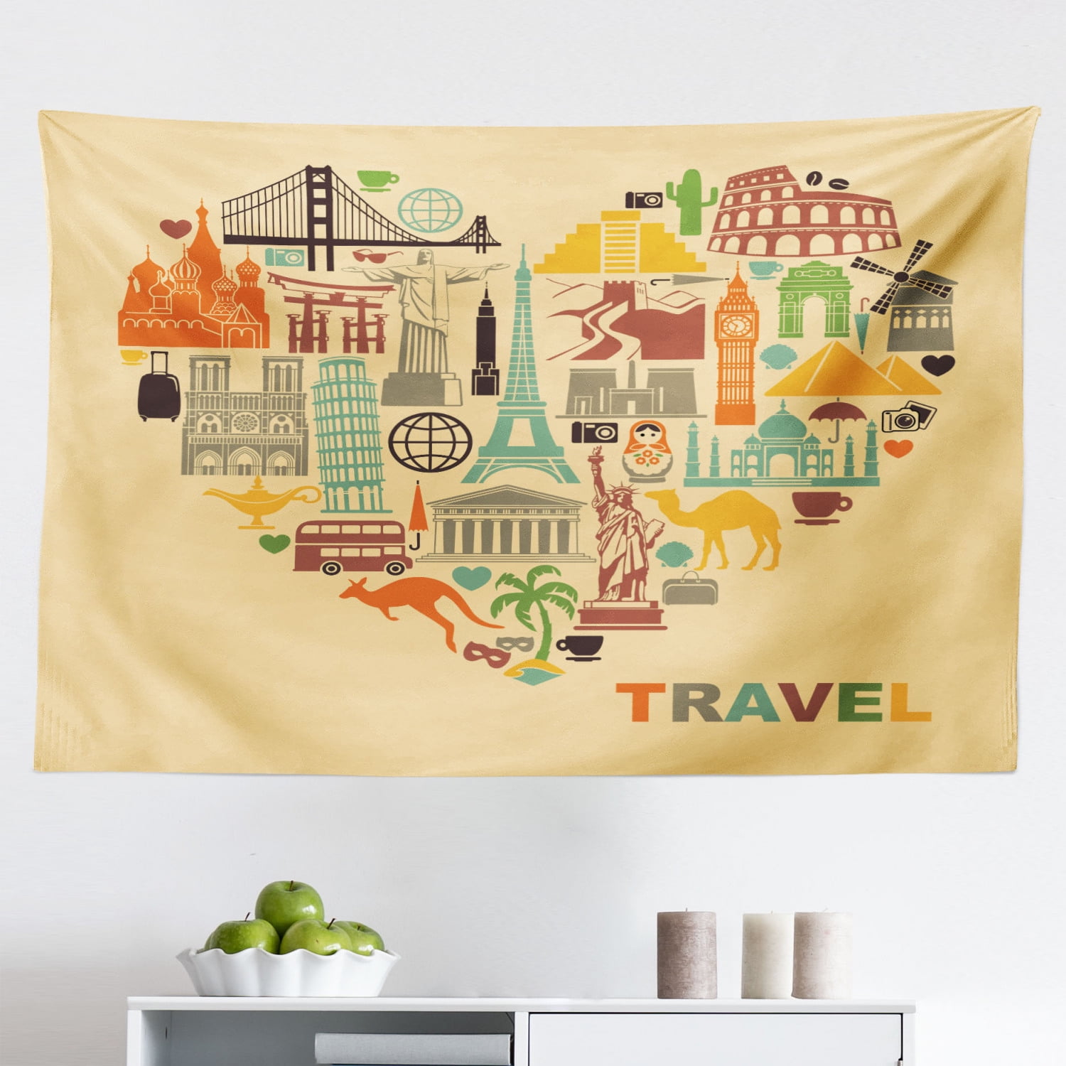 Travel Tapestry, Famous World Landmarks in 3D Realistic Style Sketch ...