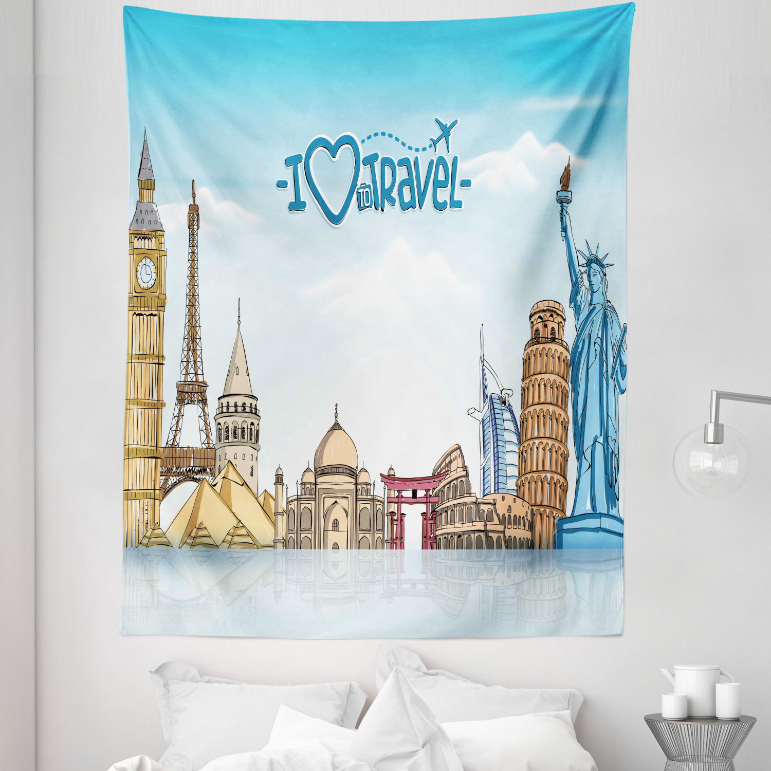 Travel Tapestry, Famous World Landmarks in 3d Realistic Style Sketch ...