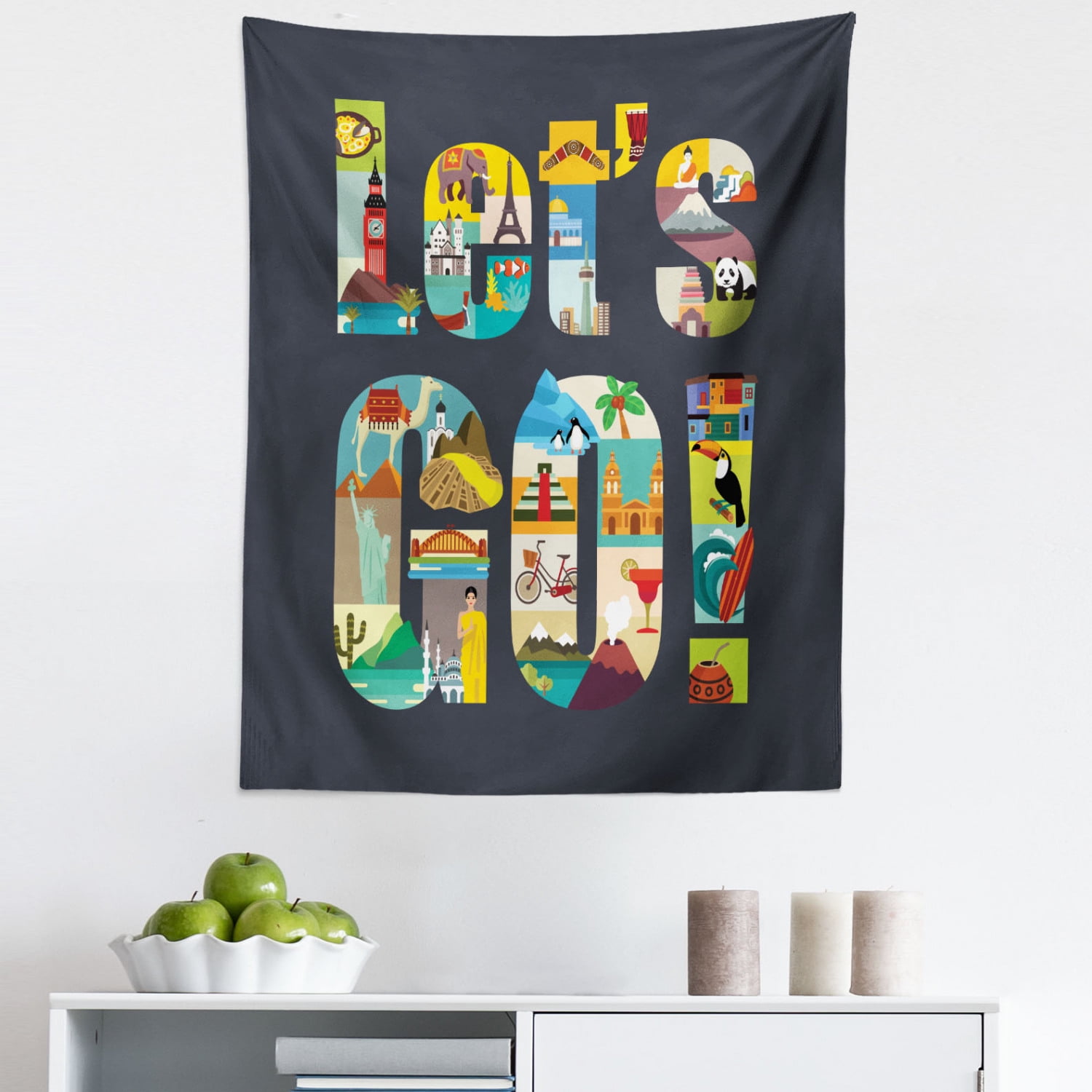 Travel Tapestry, Lets Go Typography with Touristic Places Travel Around ...