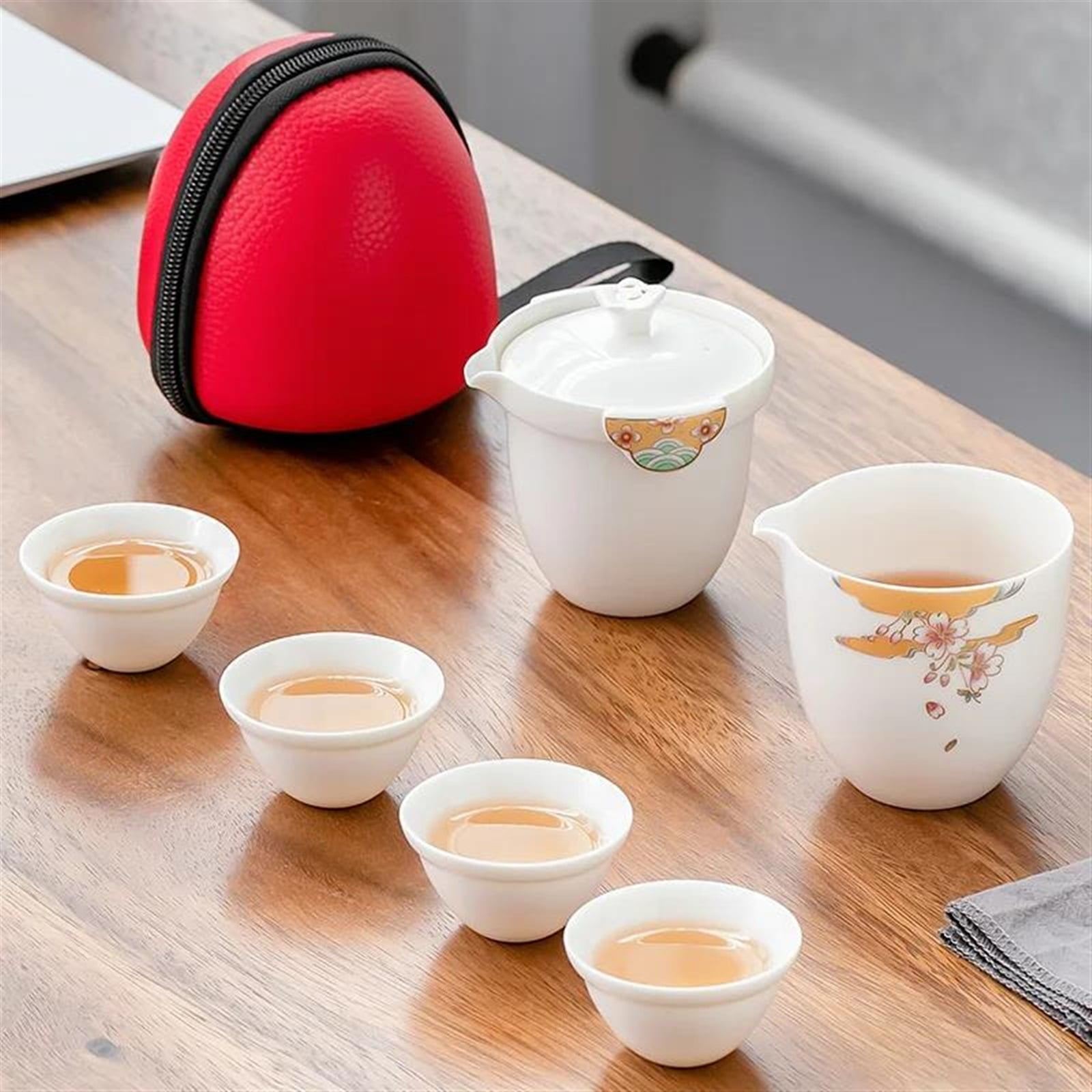 Travel Tea Set One Pot Four Cups White Porcelain Tea Utensils Ceramics ...