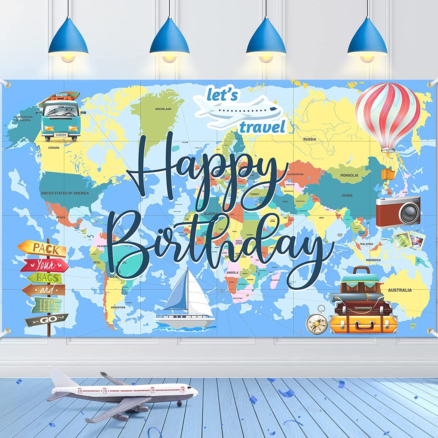 Travel Theme Birthday Party Banner Decorations Adventure Awaits ...