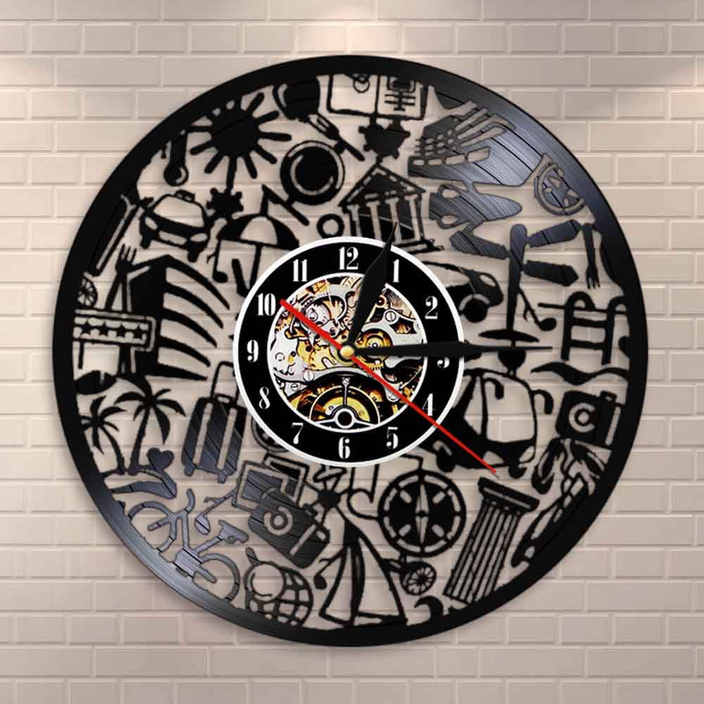 Travel Theme Decorative Wall Clock Made Out Of Vinyl Record LP Tourism ...