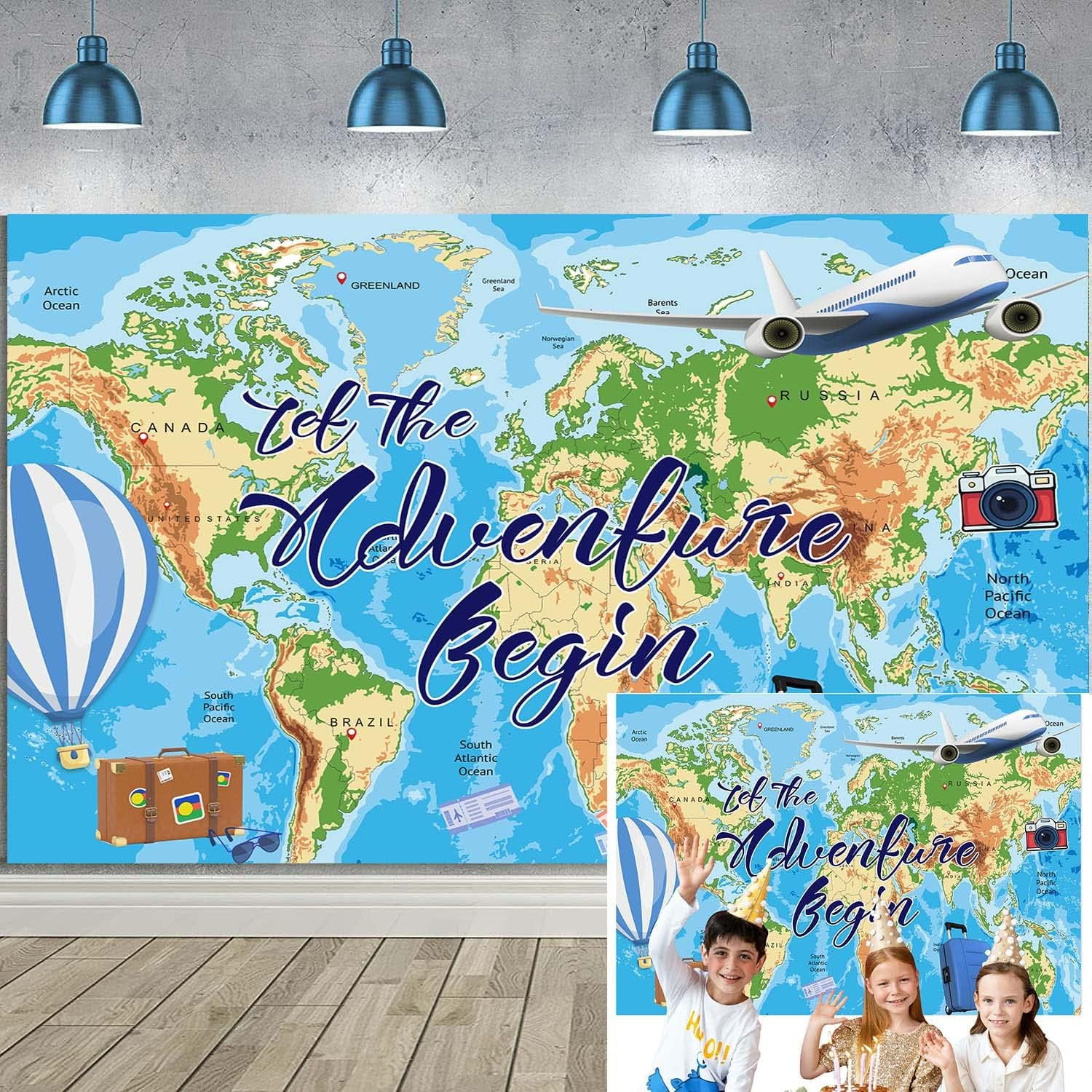 Travel Themed Photography Backdrop Adventure Awaits Birthday Background ...
