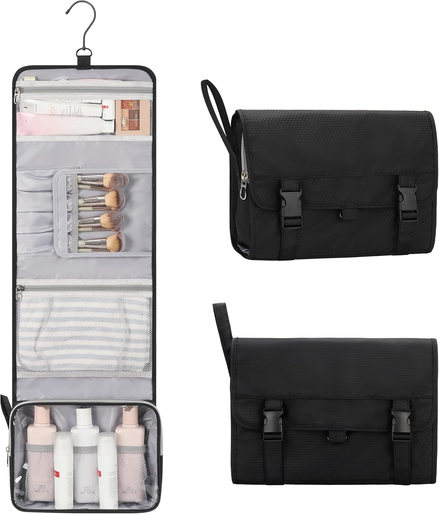 Travel Toiletry Bag with Makeup Brush Board, Portable Toiletries Bag ...
