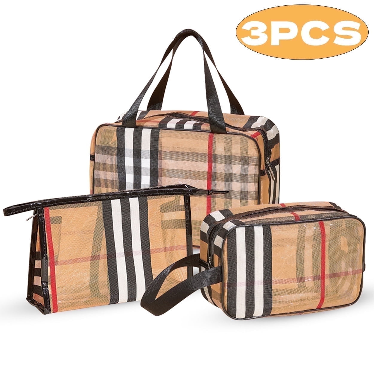 Travel Toiletry Bag Set: Plaid Striped Transparent Waterproof Makeup ...