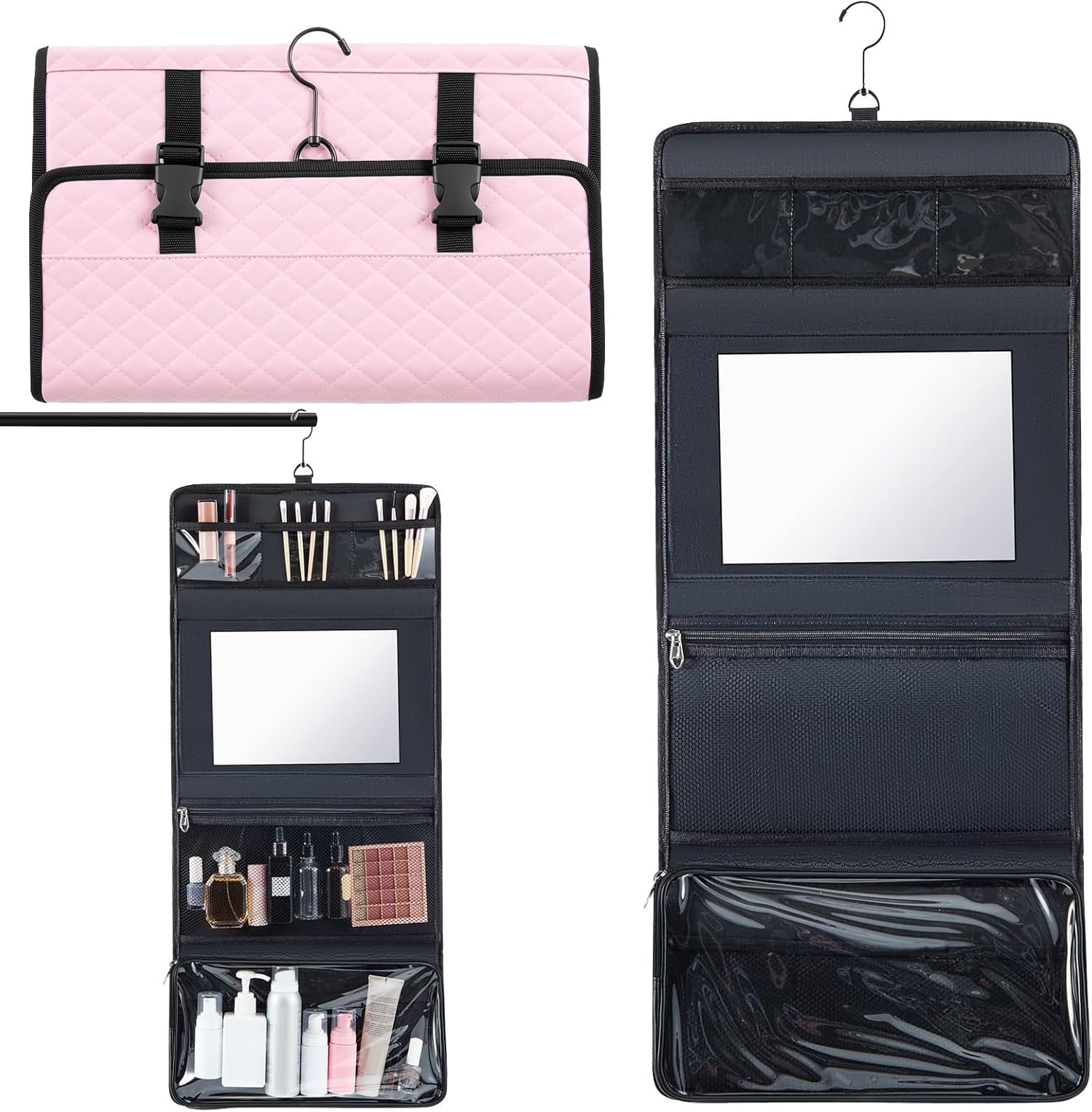 Travel Toiletry Bag with Mirror Leather Travel Mirror Foldable Dance ...