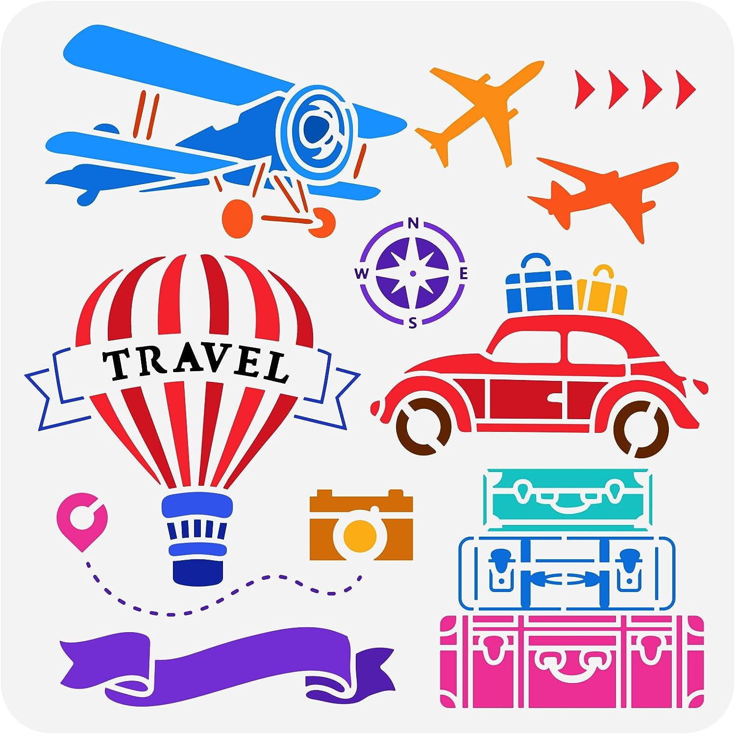 Travel Tools Stencil 11.8x11.8 inch Hollow Out Car Airplane Hot Air ...