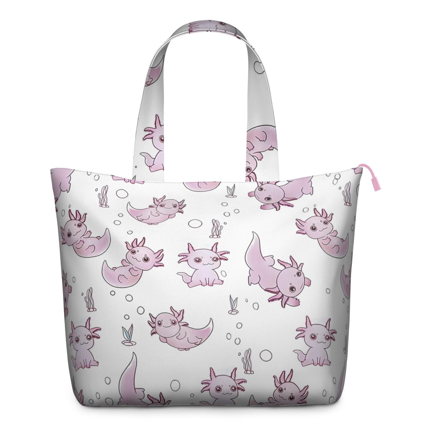 Travel Tote Bag with Funny Axolotl and Mythical Creature Prints ...