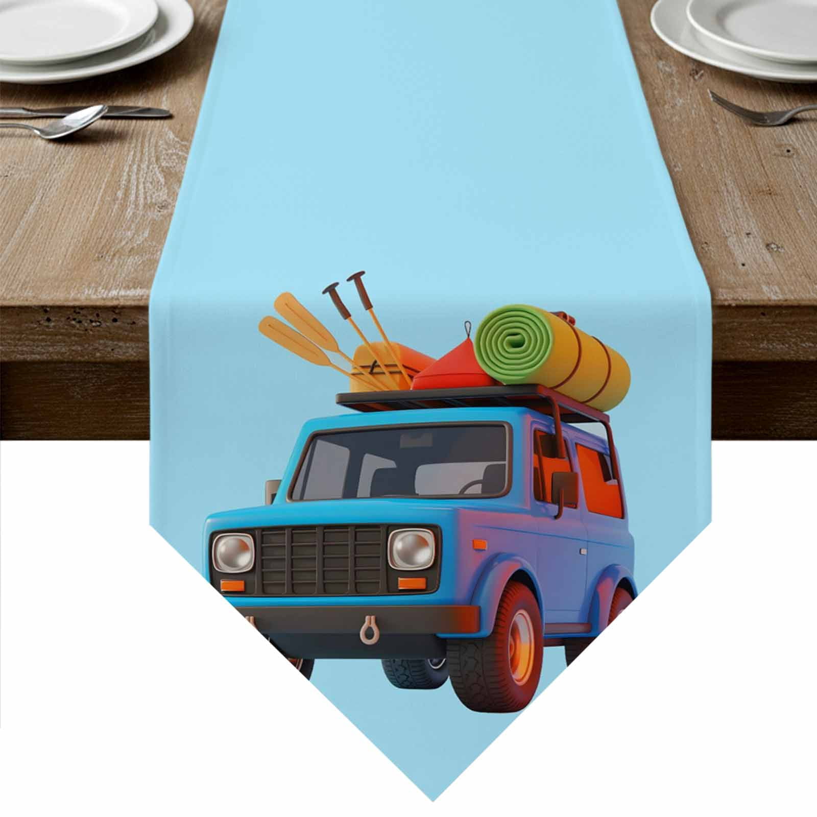 Travel Truck Table Runner Linen Burlap Table Runner 120 Inches Long ...