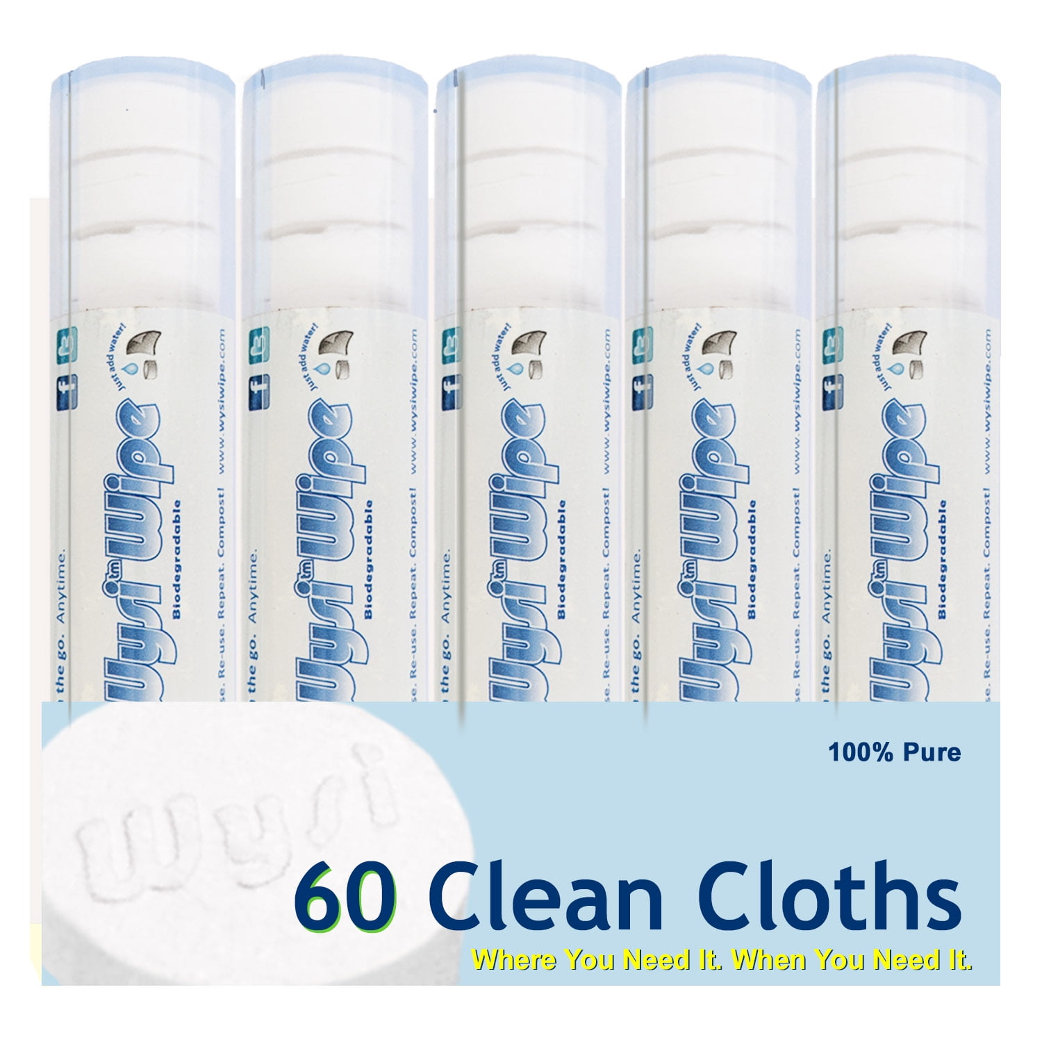 Travel Tube Multi-Pack - WYSI Compressed Cloths, 9x9”, Just Add Water ...