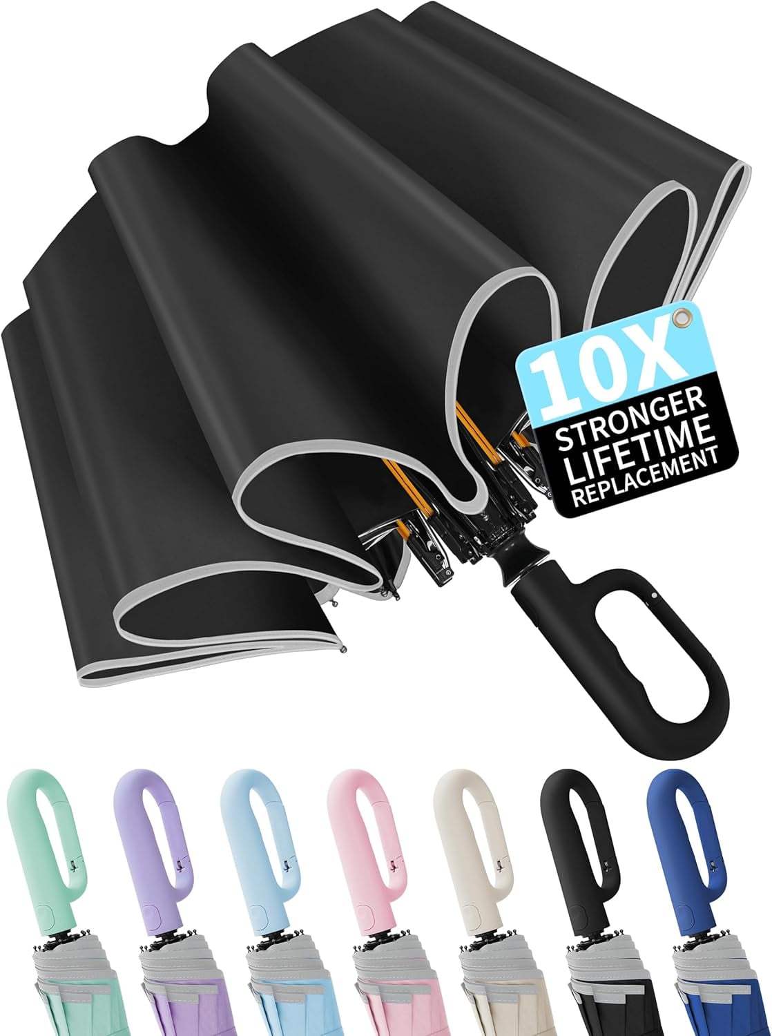 Travel Umbrella with Carabiner Handle, Windproof Large Umbrellas for ...
