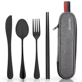 Navaris Titanium Folding Utensil Set - Fork Knife Spoon Foldable Metal ...